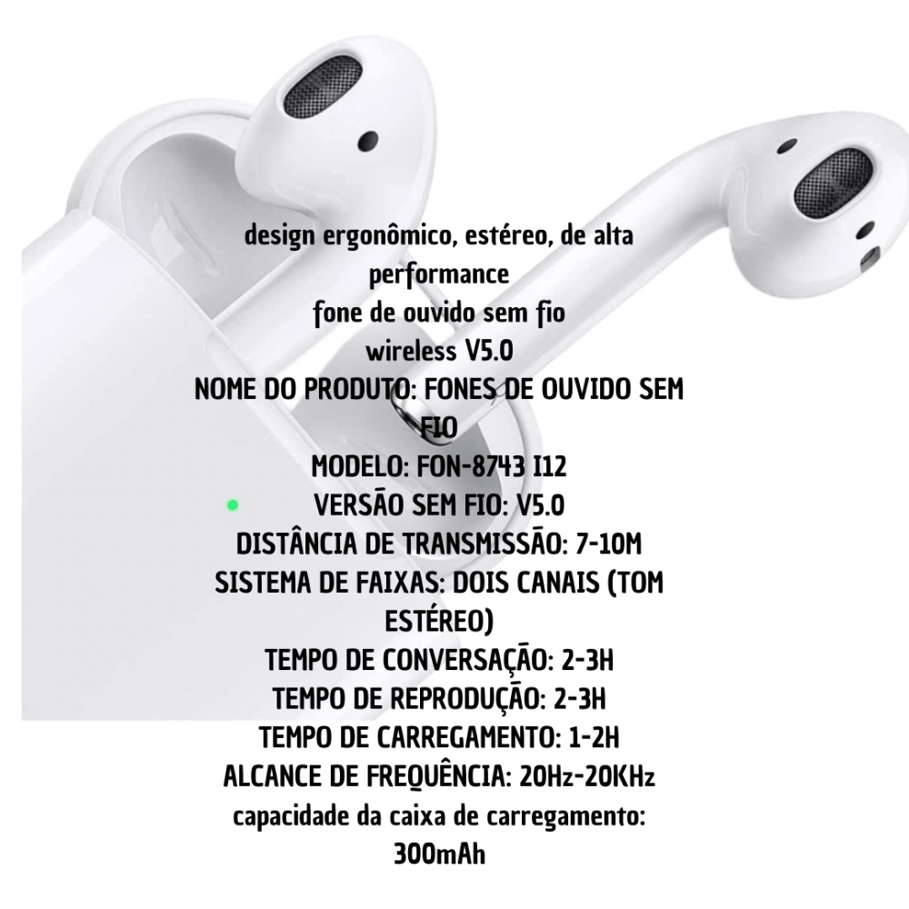 fone bluetooth de ouvido sem fio Tws i12 Inpodtouch Bluetooth Earpods ...