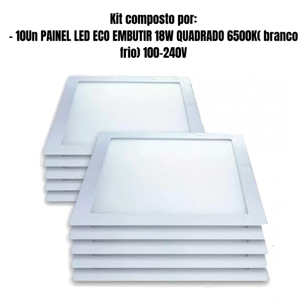 Kit 10 painel led plafon luminaria 18w quadrado Embutir 6500k branco ...