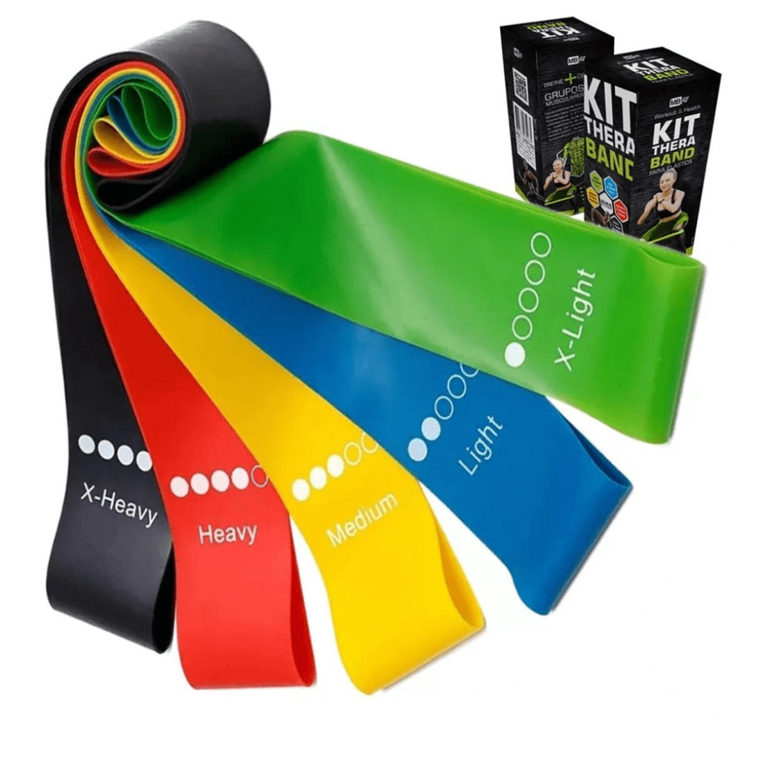 Kit 5 Faixas Elásticas Para Exercícios Multifuncional Yoga Fisioterapia e Treino MBFIT